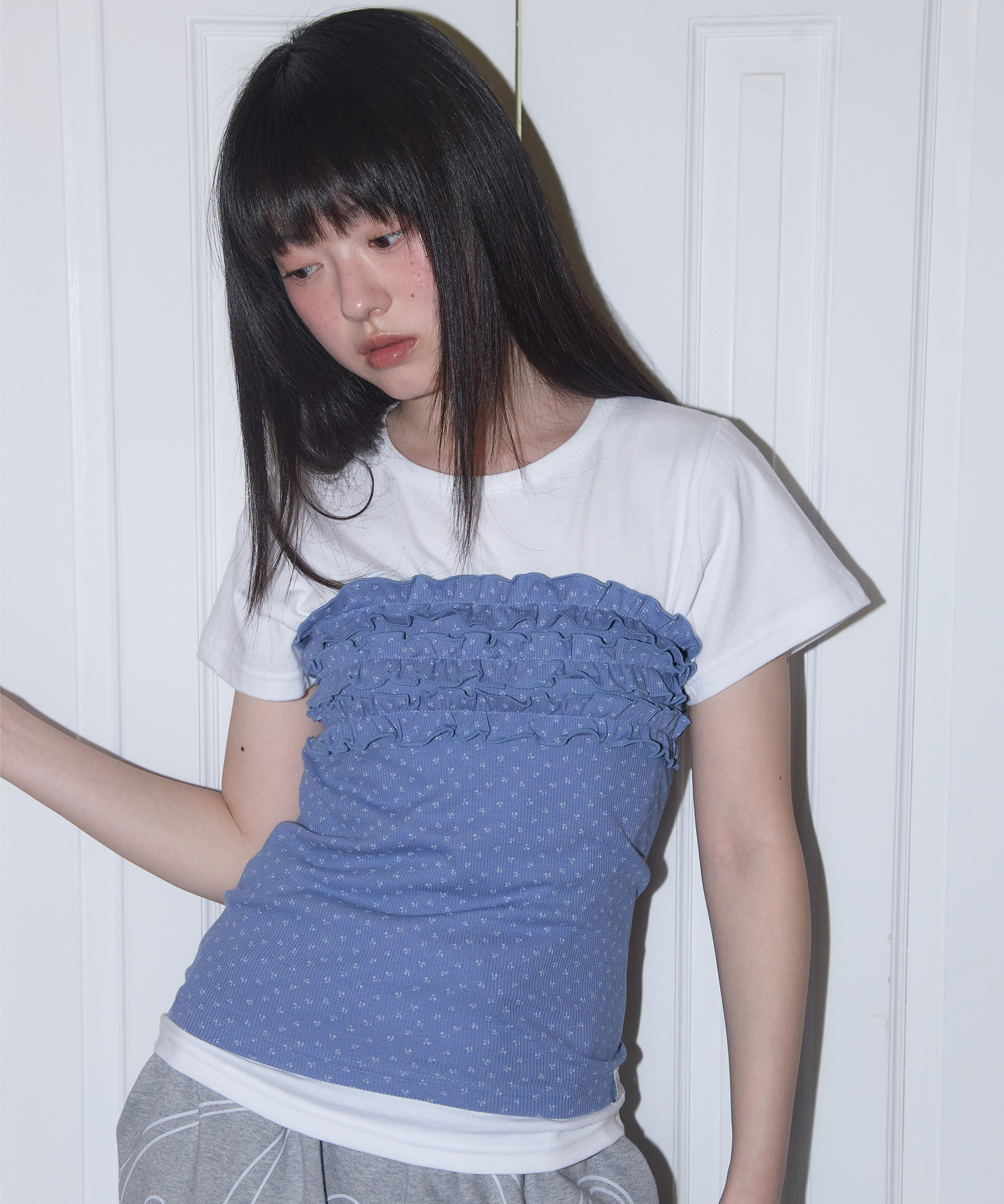 Flower Frill Tube Top (Blue) F25QB131 - HAGO(하고)