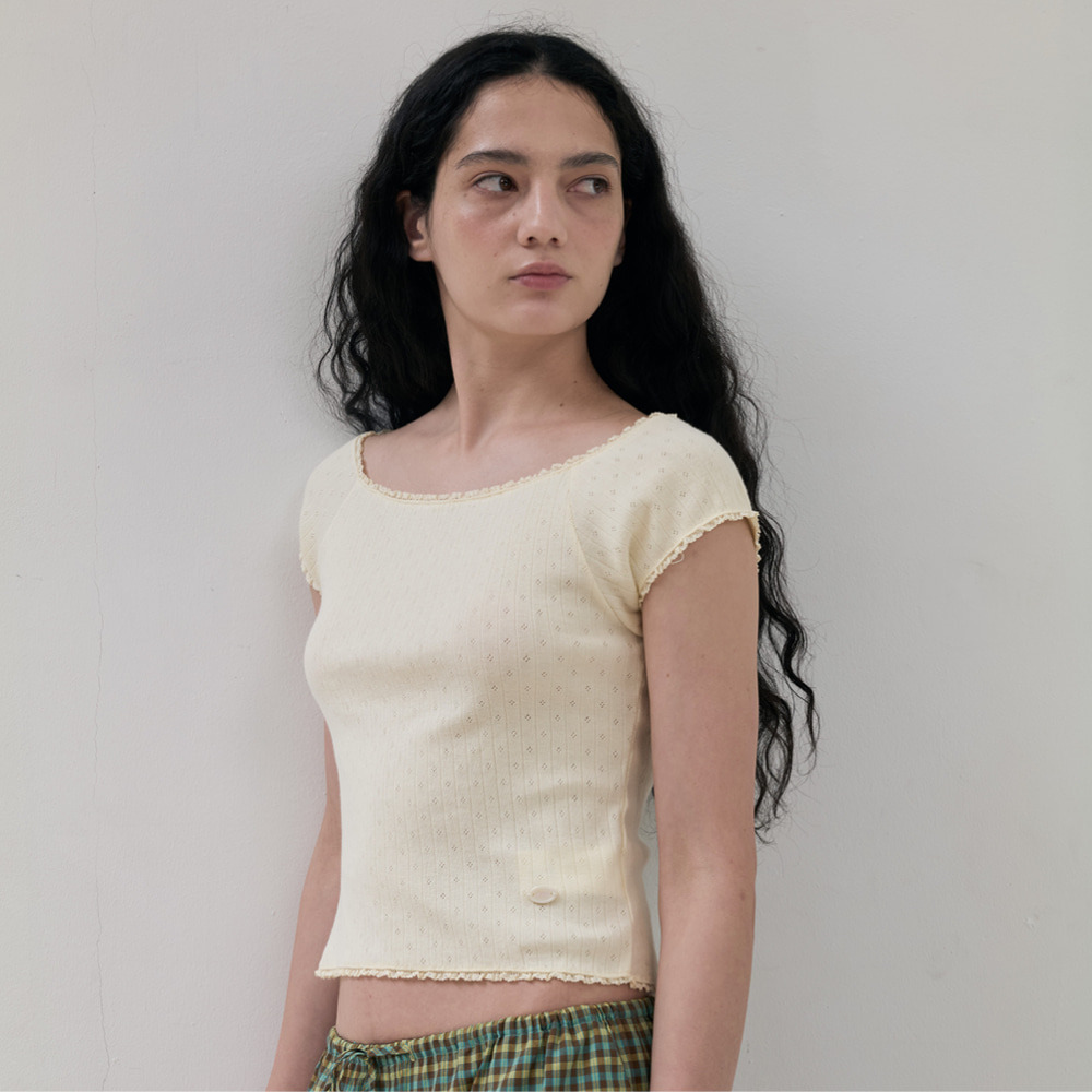 [단독~6/3]LACE SQUARE NCEK TOP / LIGHT YELLOW - HAGO(하고)