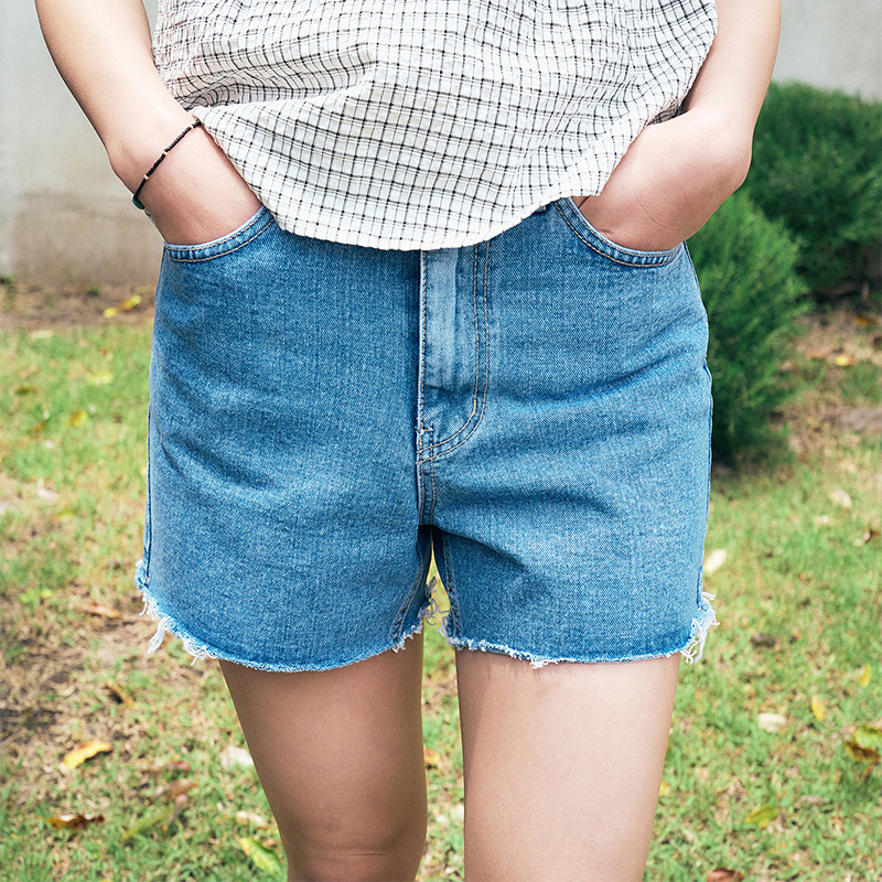 High-Rise Raw-Cut Denim Pants (Deep Blue) - HAGO(하고)