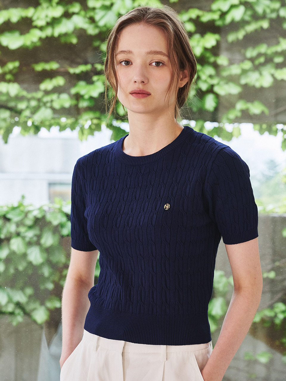 [22% 쿠폰]써머 케이블 라운드 니트 - 네이비 / Summer Cable Round Knit - Navy - HAGO(하고)