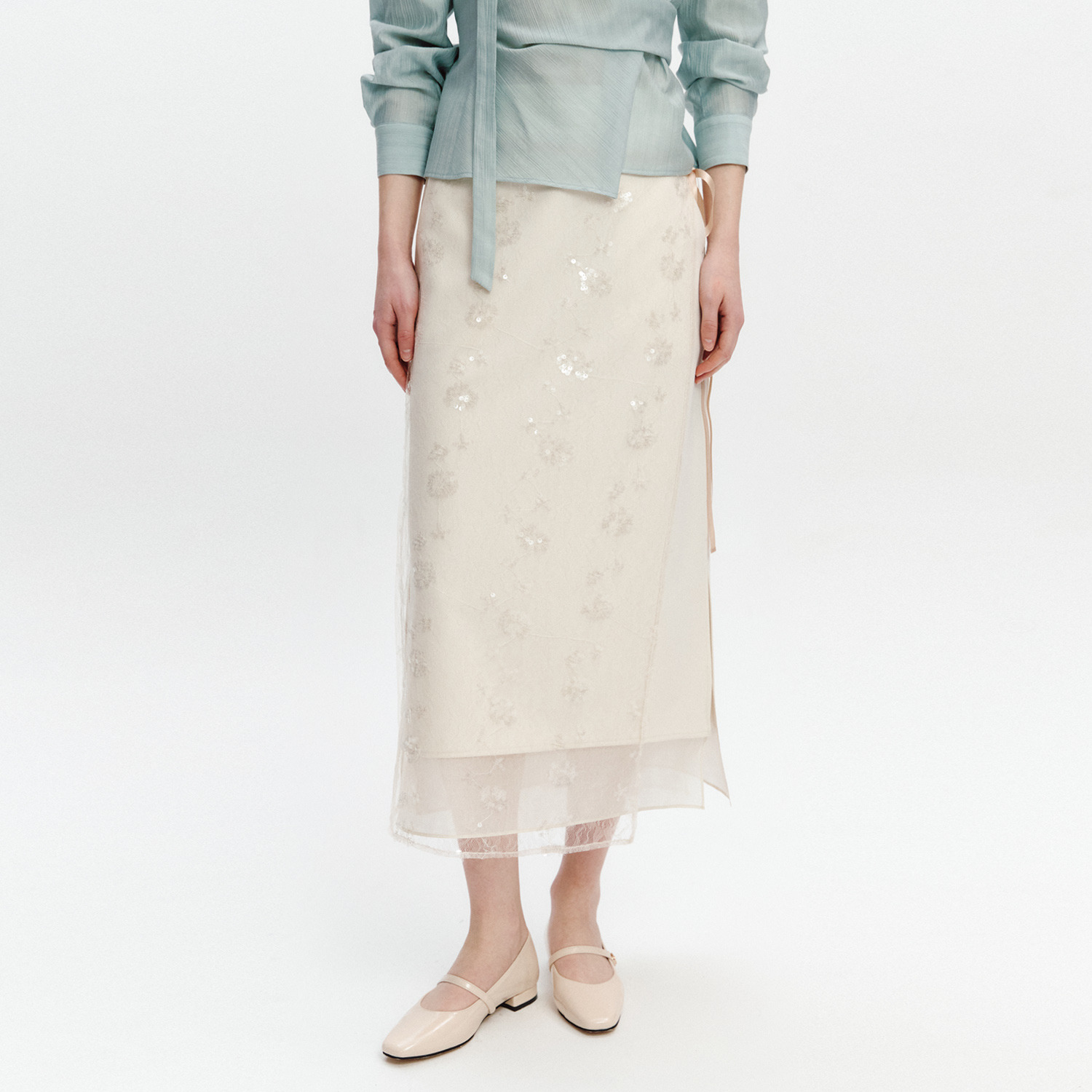 Spangle See-through Wrap Skirt BEIGE - HAGO(하고)