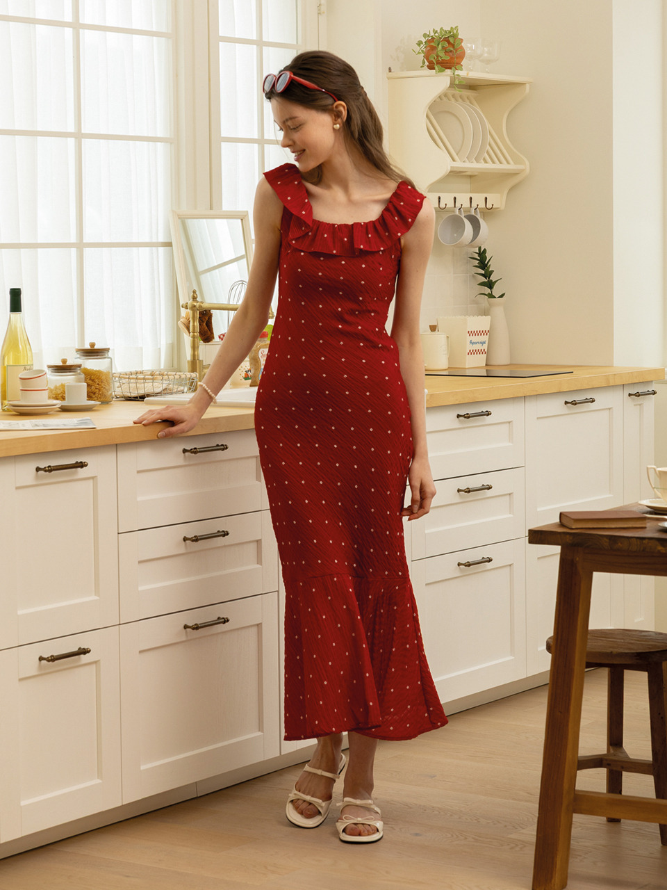 DD_Red ruffle dot dress - HAGO(하고)