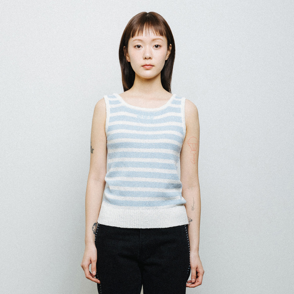 SQUARE STRIPE SLEEVELESS KNIT sky blue - HAGO(하고)