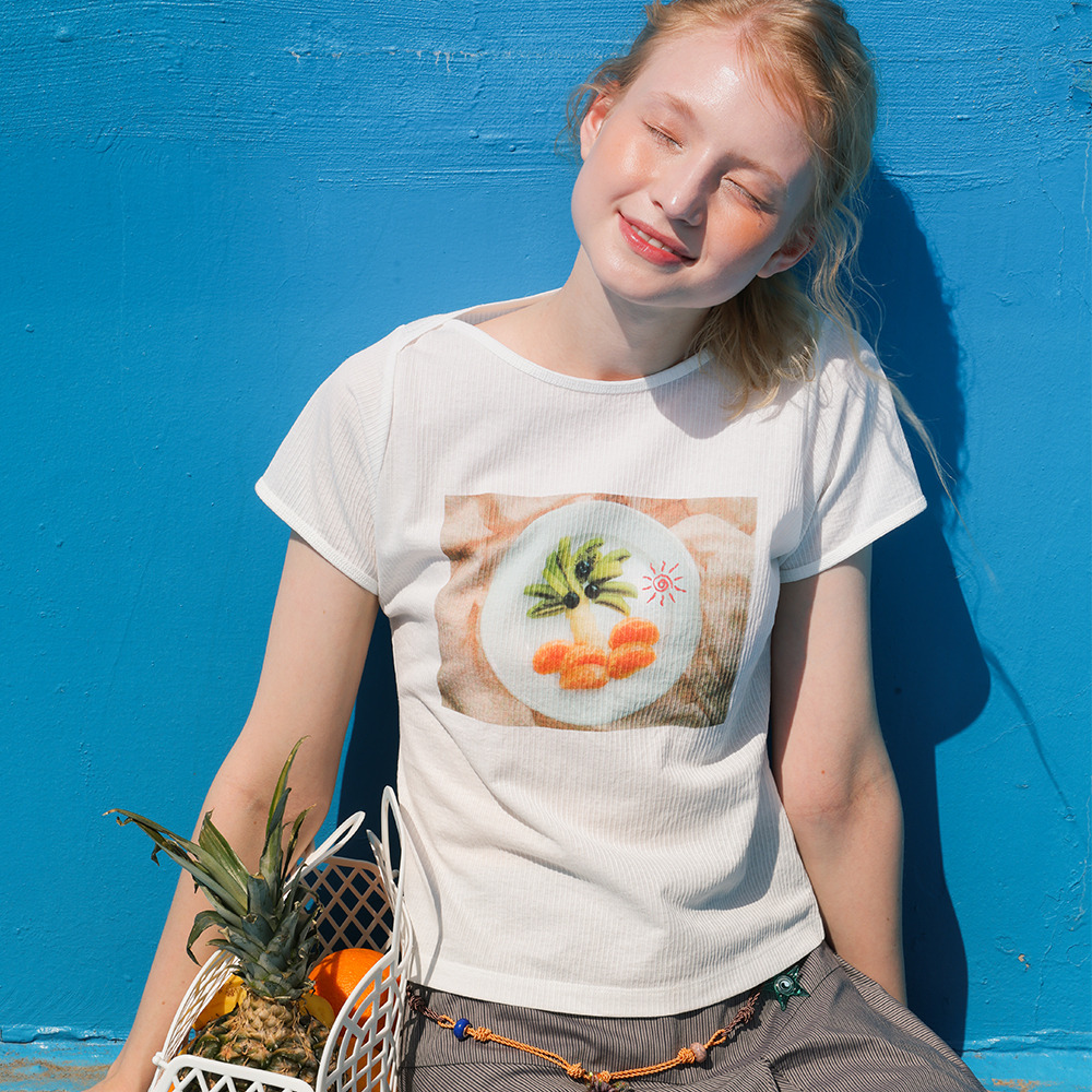 Fruit Palm Tree T-shirt - White - HAGO(하고)