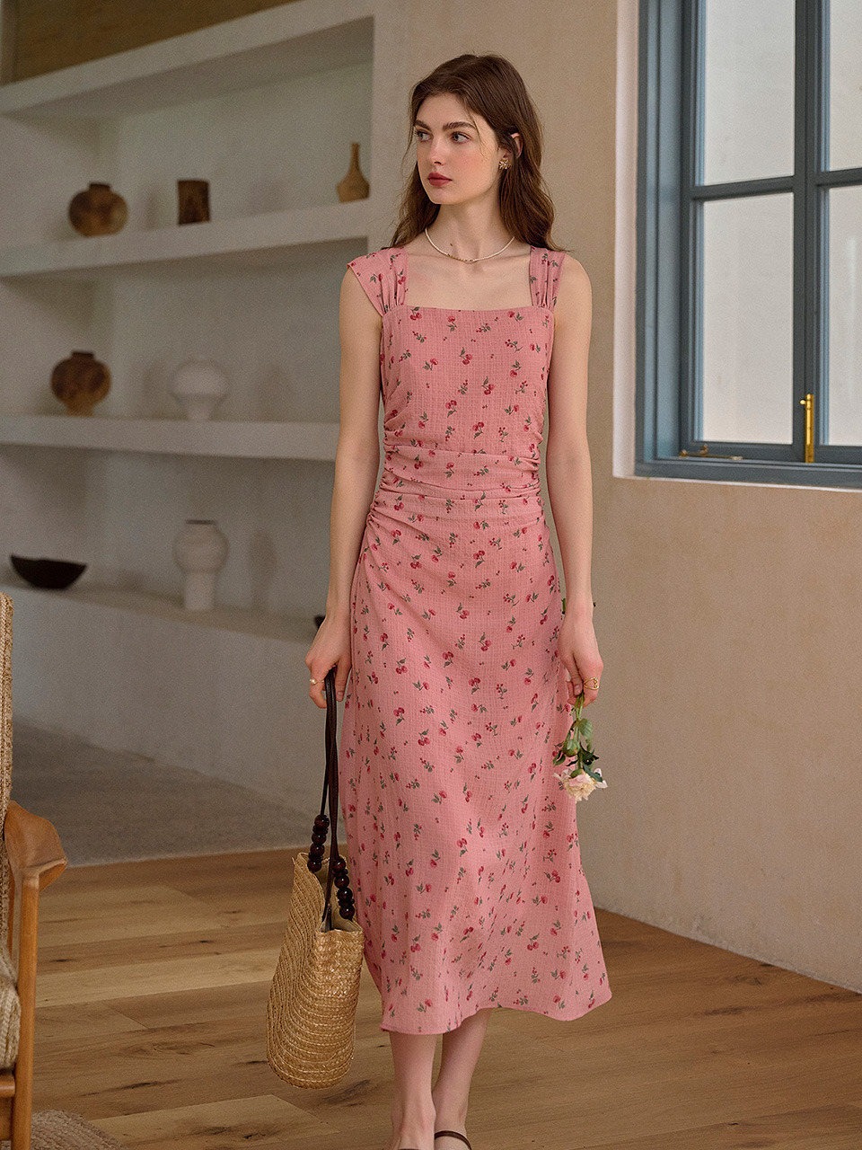 SR_Pink cherry floral dress - HAGO(하고)