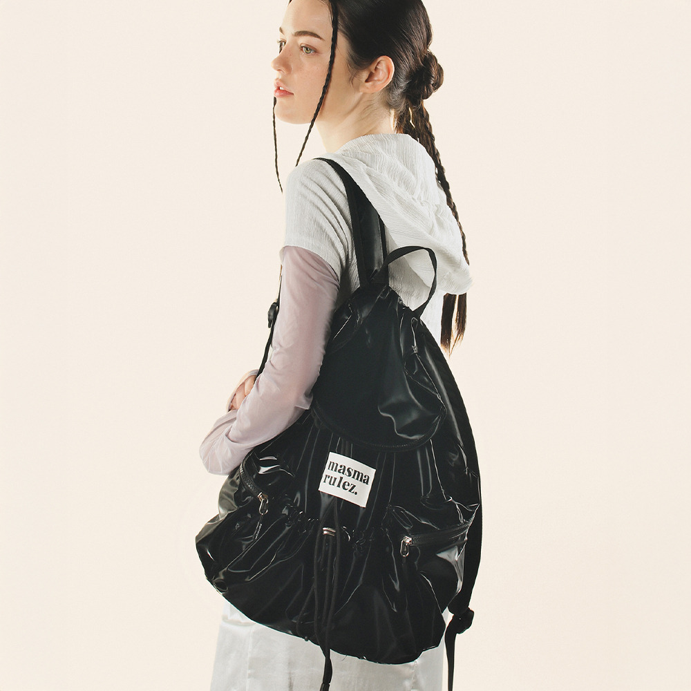String flap backpack _ Glittery black - HAGO(하고)