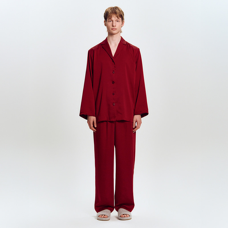 Satin Silky Open Long Set_Burgundy - HAGO(하고)