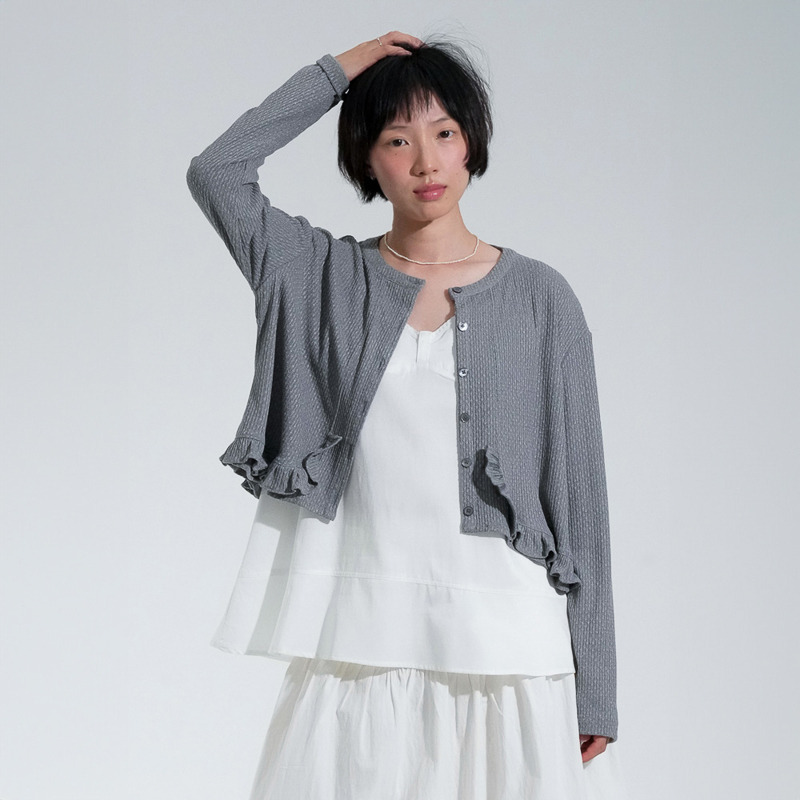 OSU Ruffle Cardigan, gray - HAGO(하고)