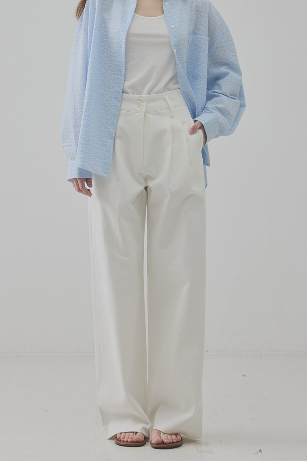 Pintuck cotton wide pants (Ivory) - HAGO(하고)