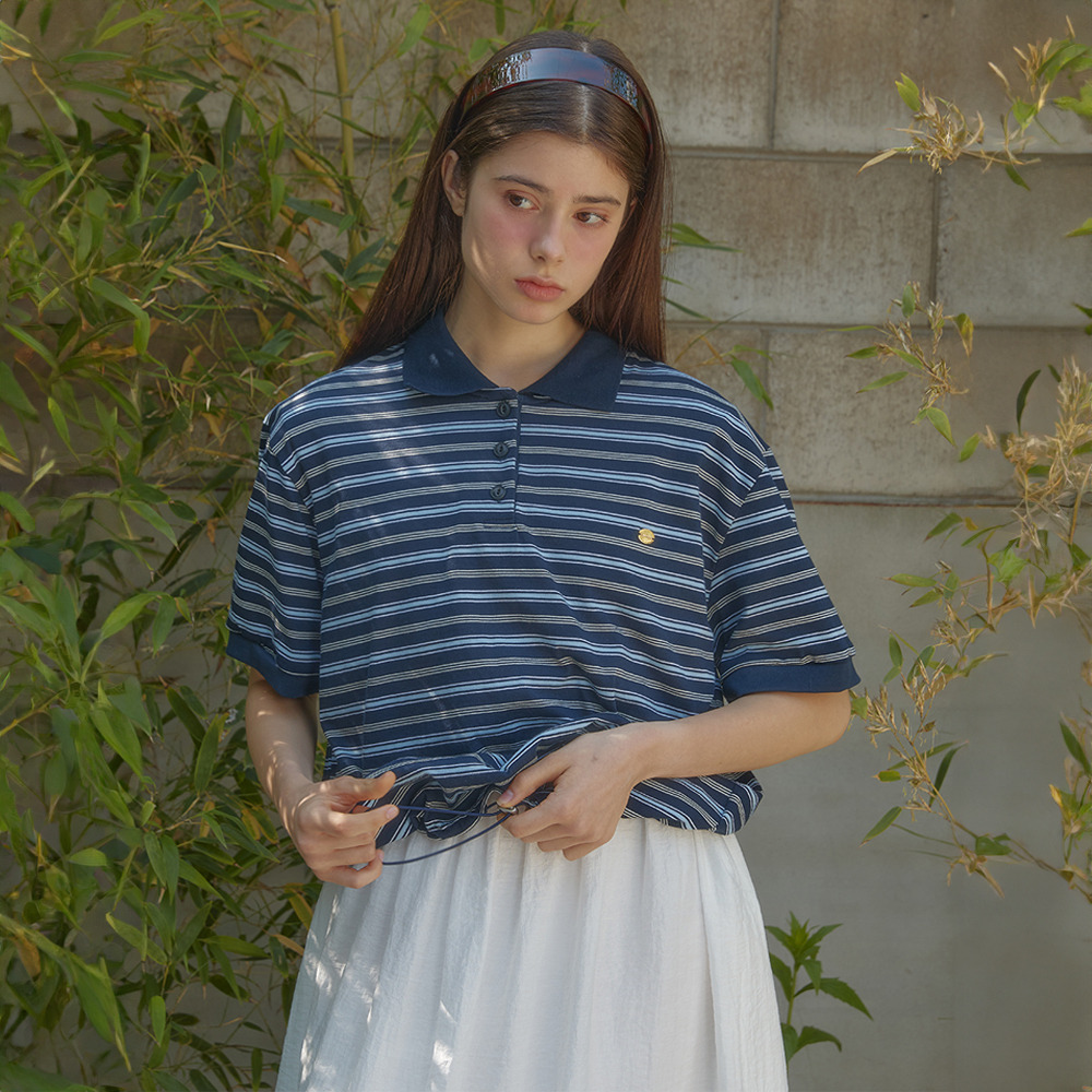 STRIPE STRING RUGBY HALF T-SHIRT_NAVY - HAGO(하고)