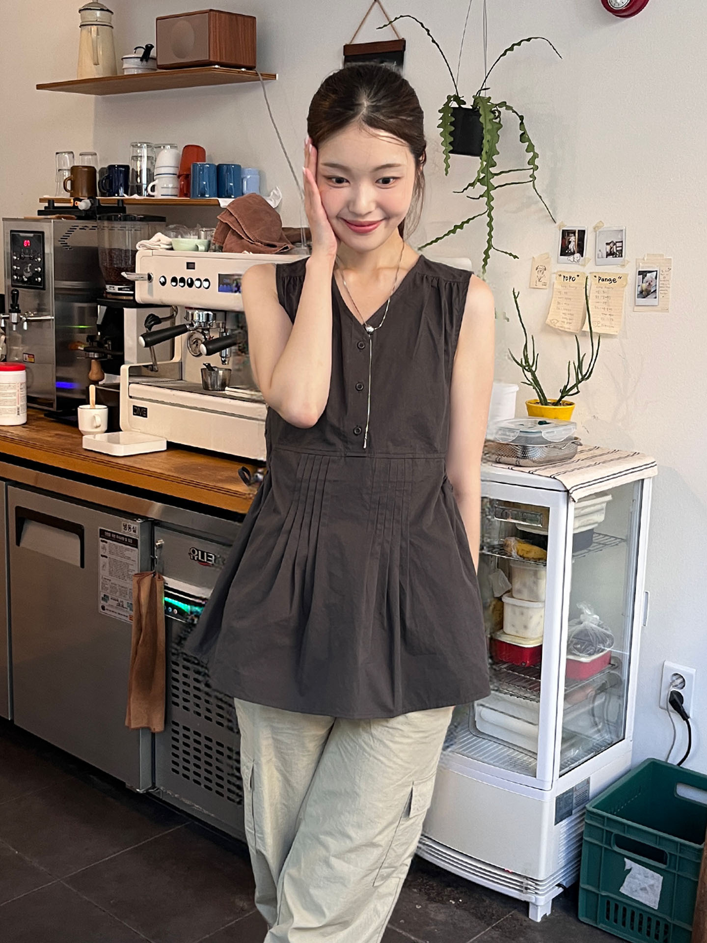 PINTUCK APRON BLOUSE [ CHARCOAL ] - HAGO(하고)