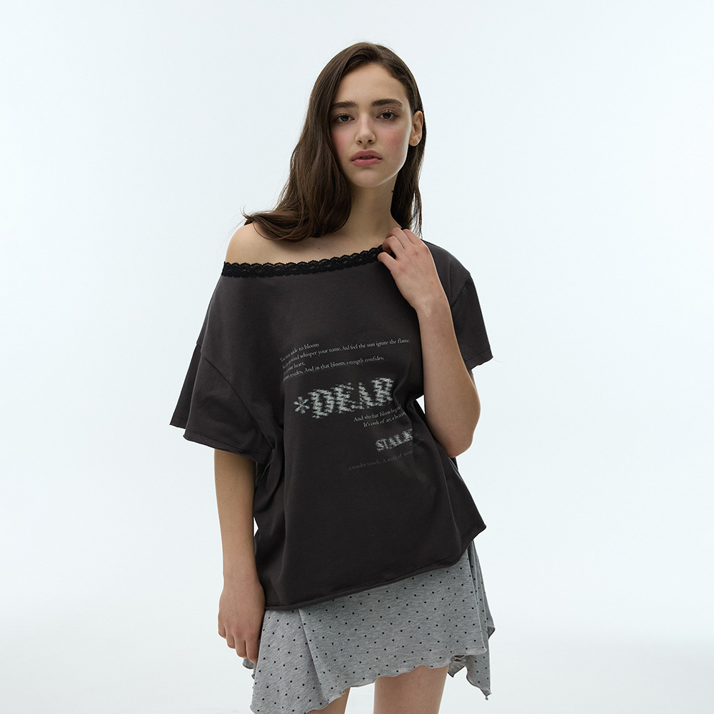 DEAR BLOOM OFF SHOULDER T - CHARCOAL - HAGO(하고)