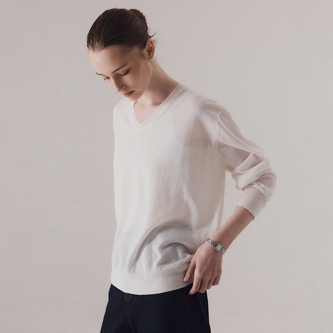 Fine sheer v-neck pullover knit (IVORY) - HAGO(하고)