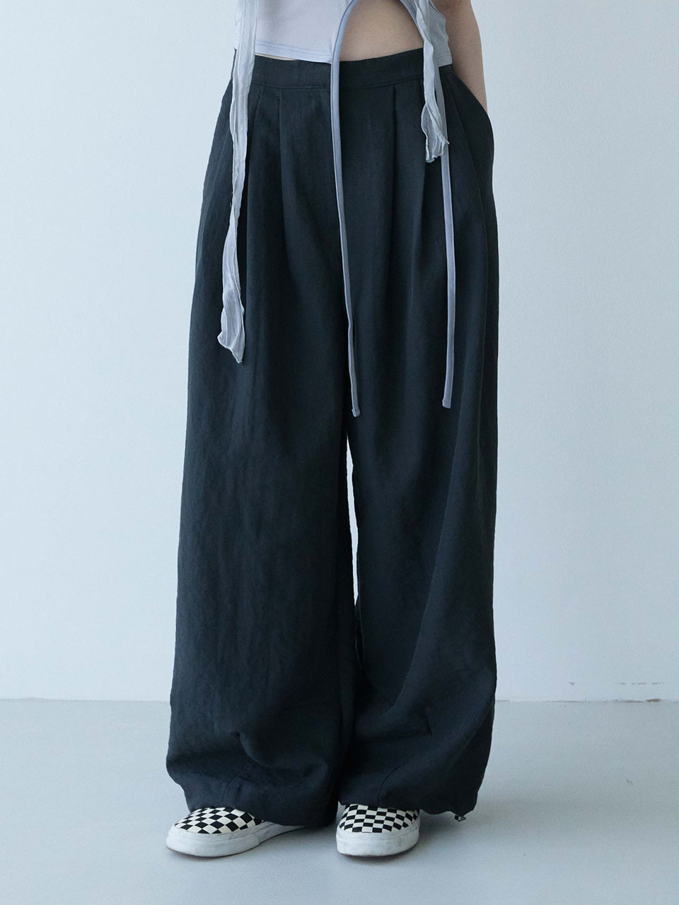 draw string wide pants-dark slate gray - HAGO(하고)