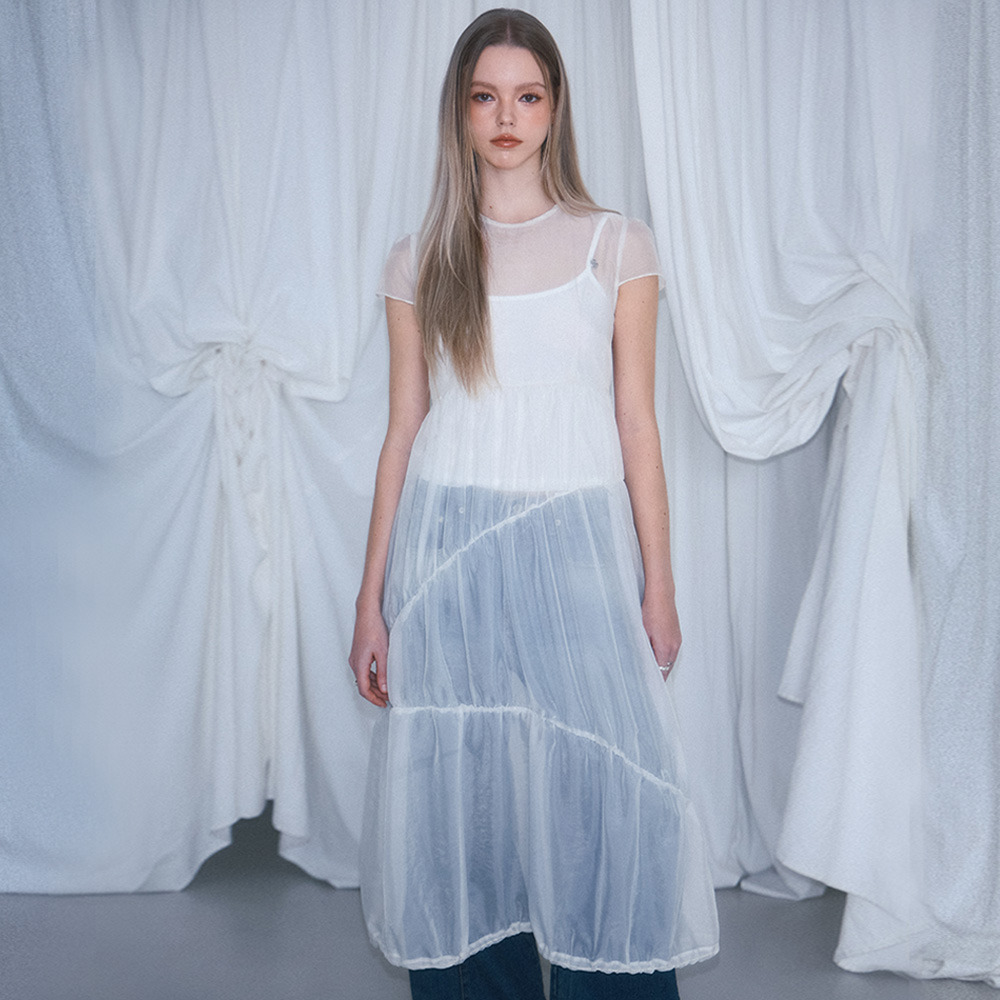 Sheer Layered Shirring Dress [Ivory] - HAGO(하고)