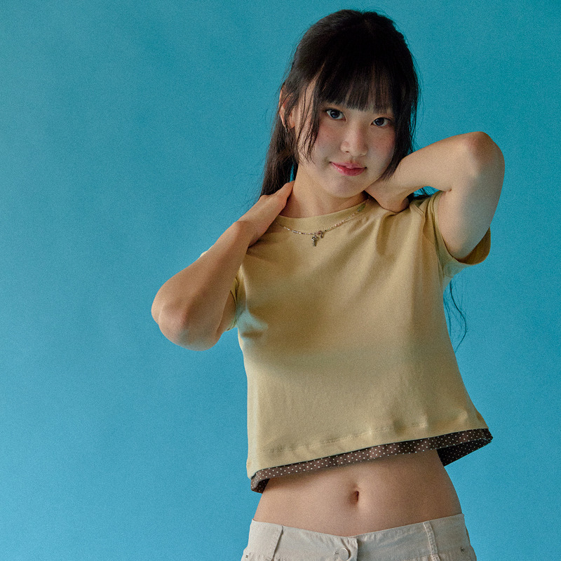 MINIMAL DOT CROP T-SHIRT IN YELLOW - HAGO(하고)