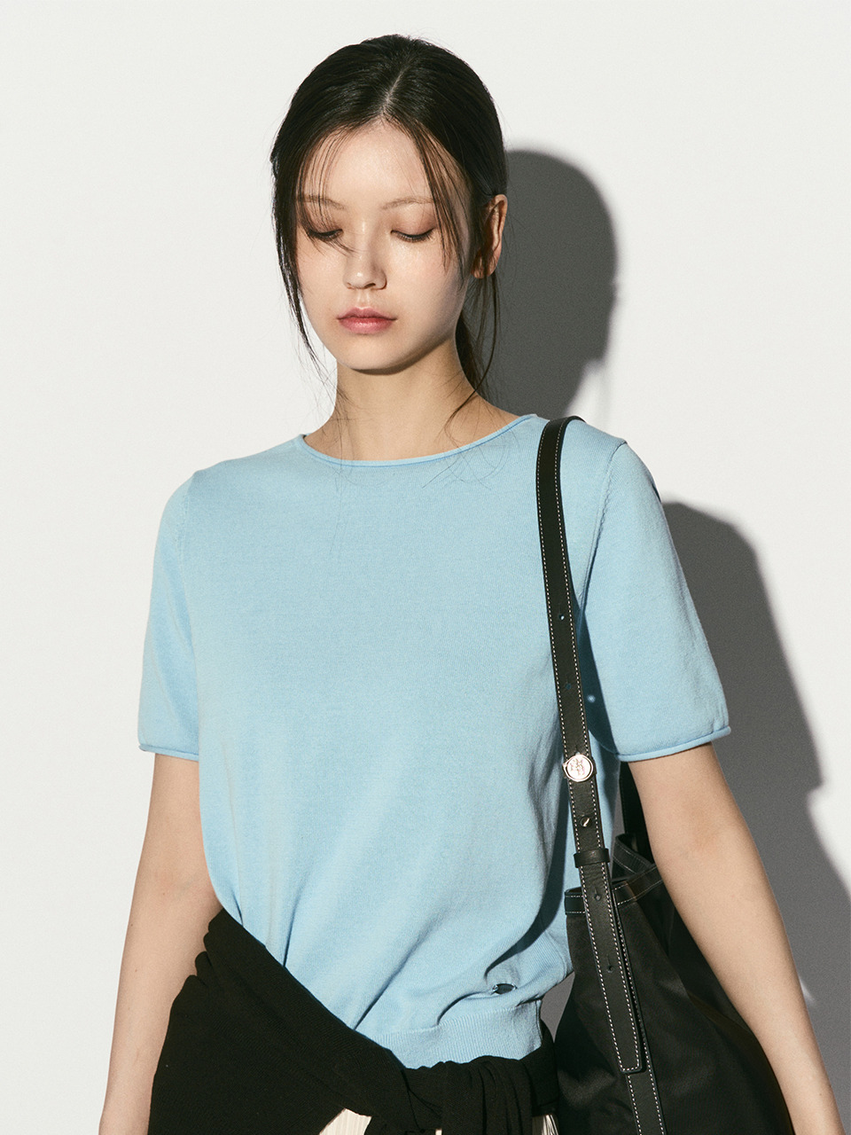 HALF SLEEVE KNIT TOP CLOUD - HAGO(하고)