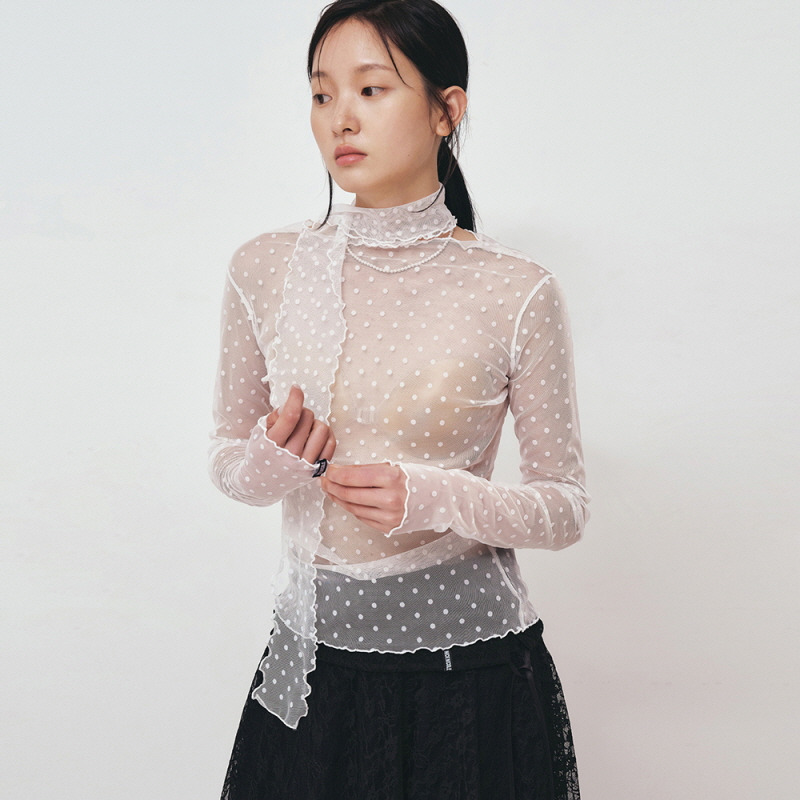 DOT MESH SCARF TOP_IVORY - HAGO(하고)