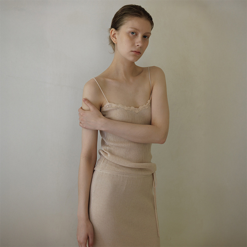 LINEN BLEND JAPANESE LACE CAMISOLE KNIT TOP - HAGO(하고)