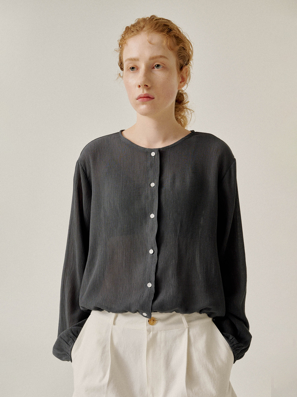 Pleat cardigan - Dark grey - HAGO(하고)