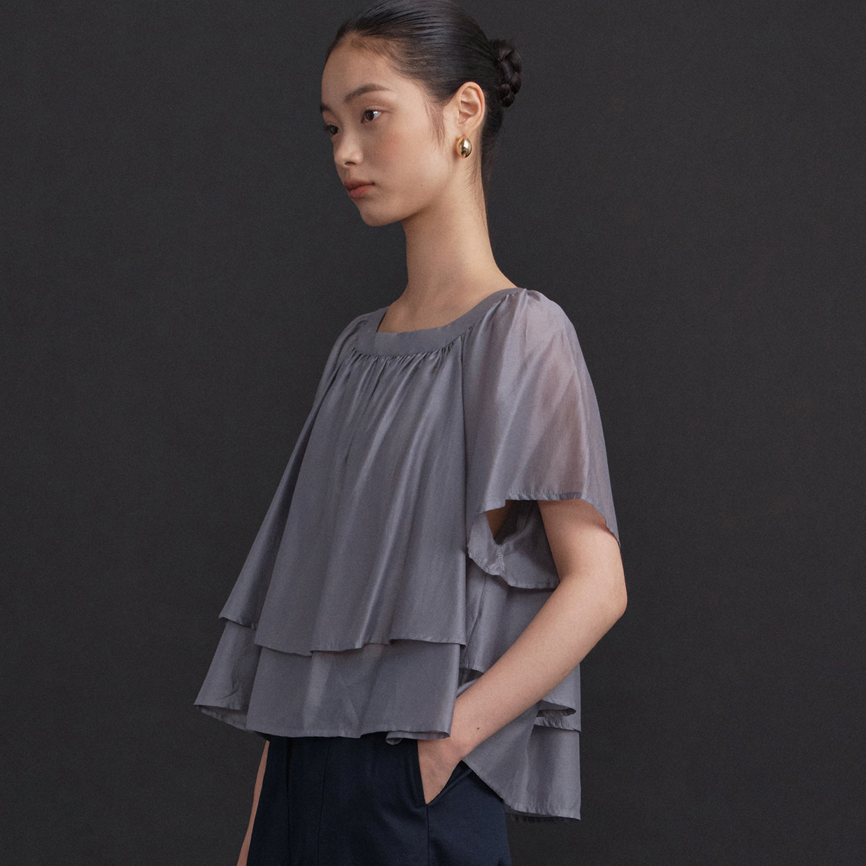 Summer Double Layered Sheer Blouse_storm - HAGO(하고)