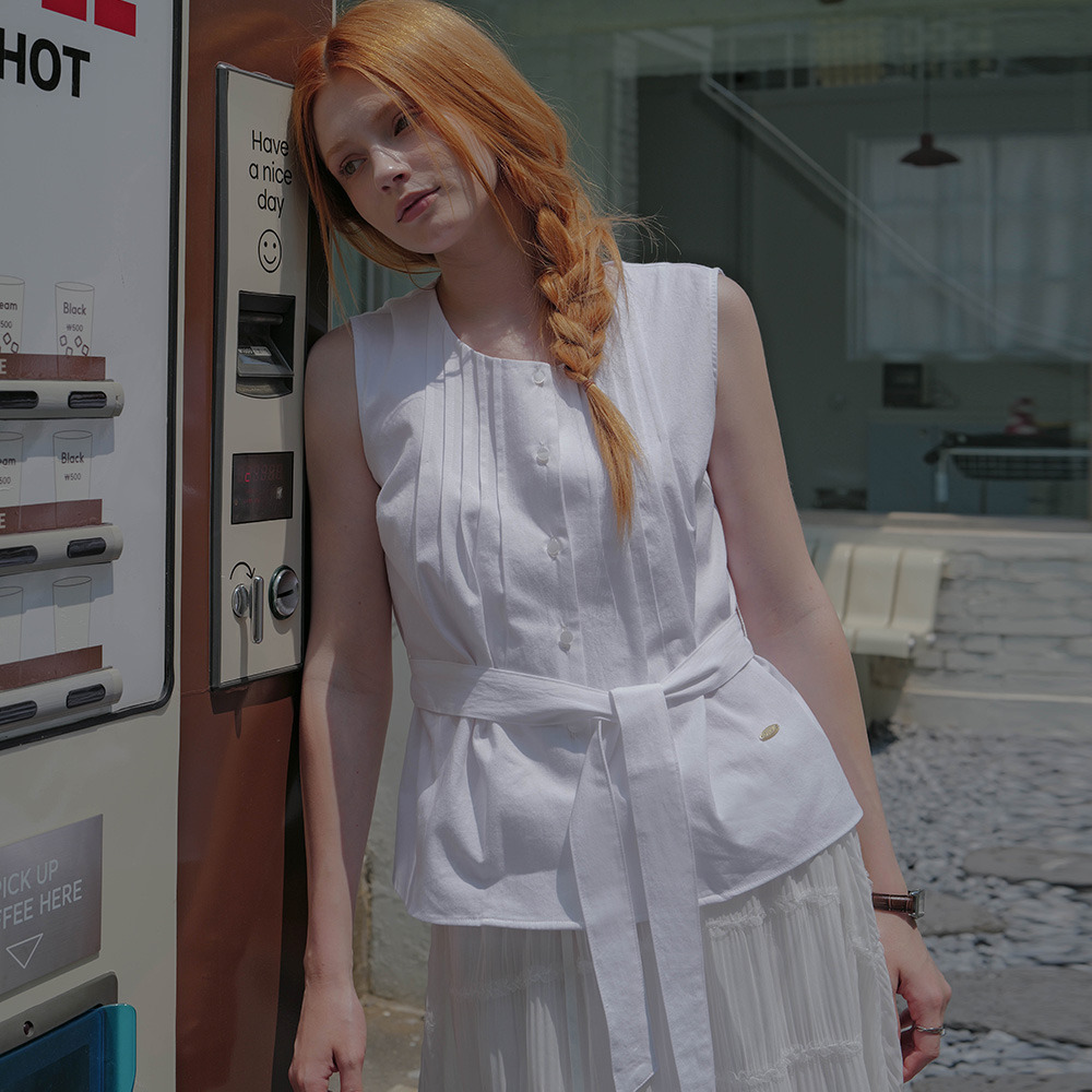 Belt Sleeveless Blouse [White] - HAGO(하고)