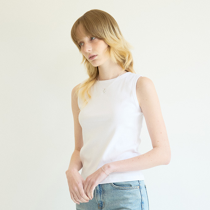 Scoop Neck Rib Sleeveless White - HAGO(하고)