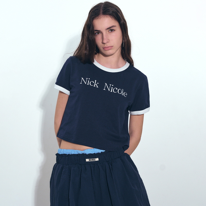NICOLE PRINTING RINGER CROP TOP_NAVY WHITE - HAGO(하고)