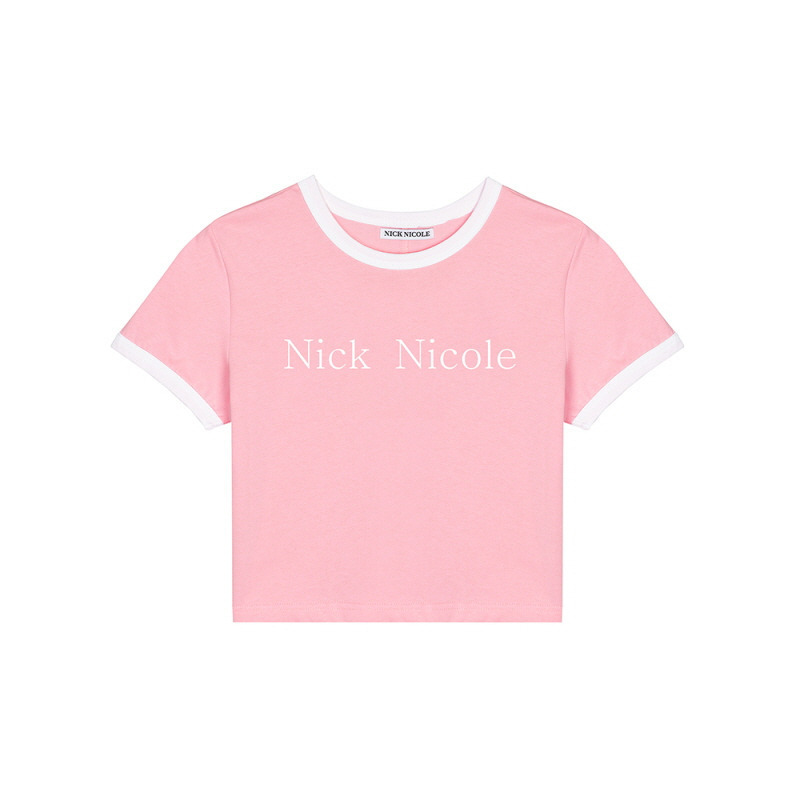 NICOLE PRINTING RINGER CROP TOP_PINK WHITE - HAGO(하고)