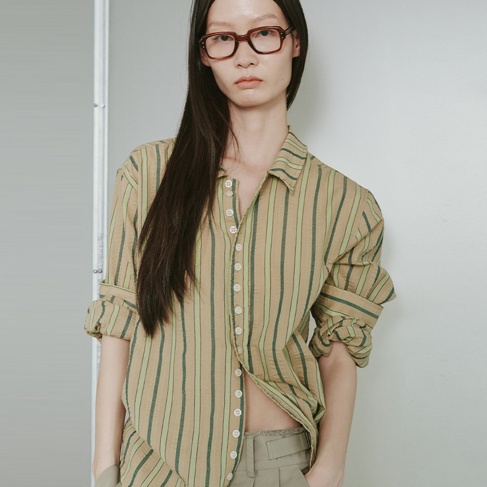 SUMMER STRIPE BUTTON SHIRT, BEIGE - HAGO(하고)