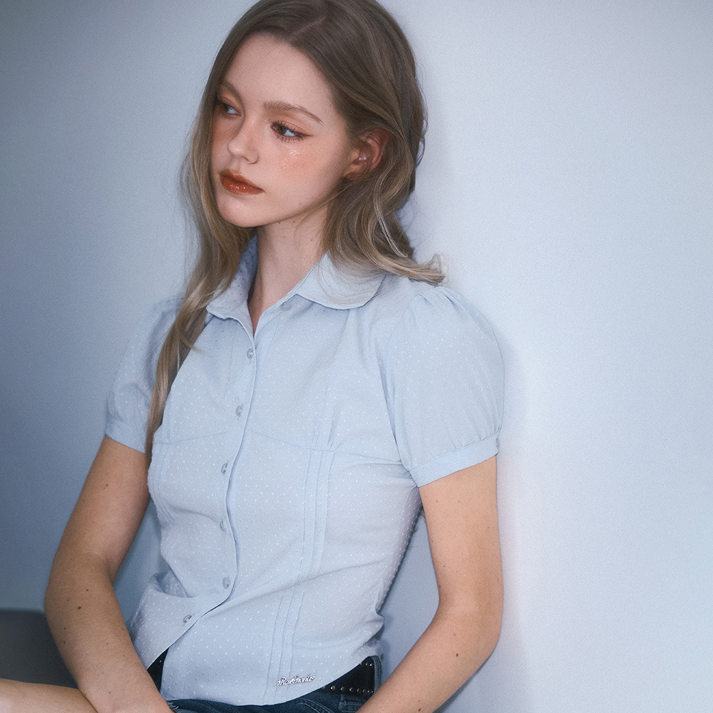 Dot Round Collar Blouse [Blue] - HAGO(하고)