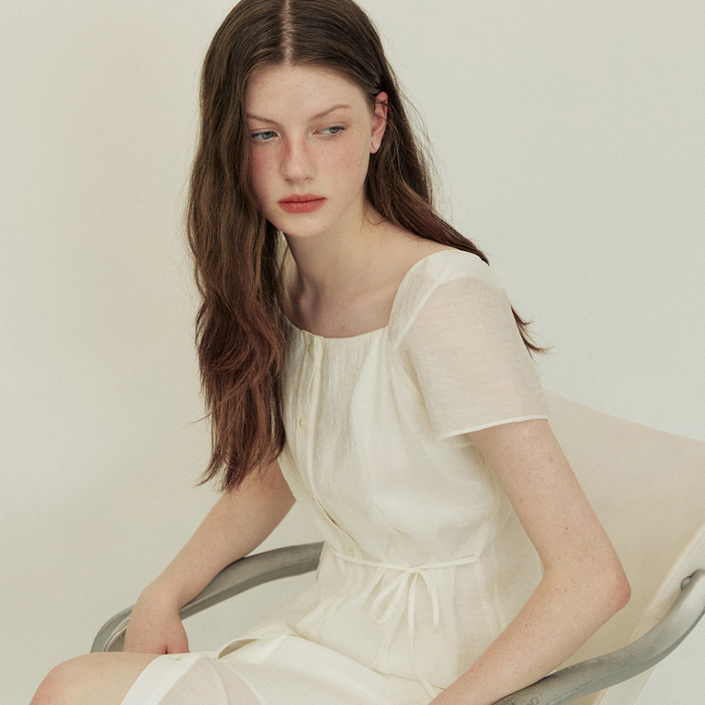 Square neck slim long dress - ivory - HAGO(하고)
