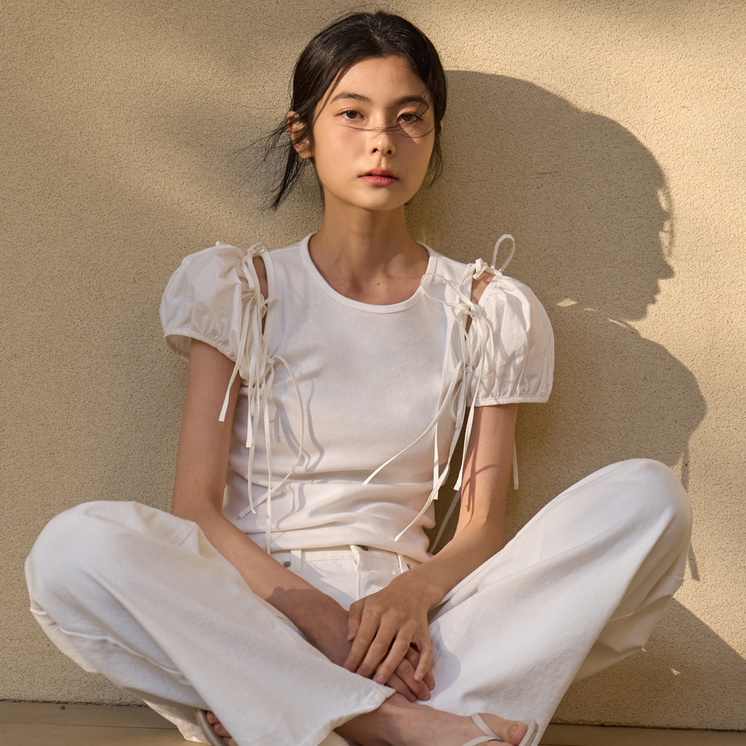 Ruby Ribbon String Blouse [White] - HAGO(하고)