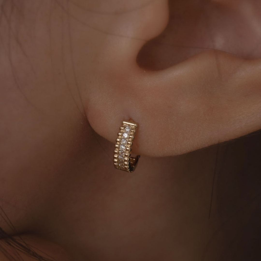 14k grace pave one touch earrings (1pair) - HAGO(하고)