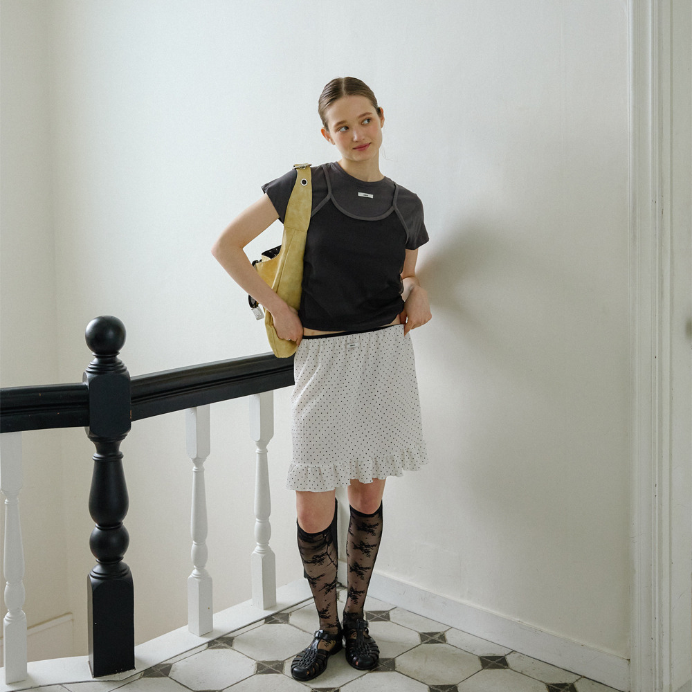 DOT FRILL MIDI SKIRT_IVORY - HAGO(하고)