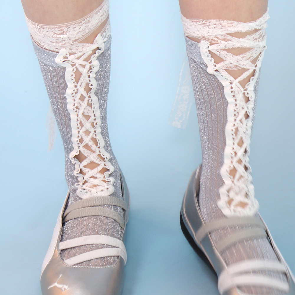 corset lace up socks (silver) - HAGO(하고)