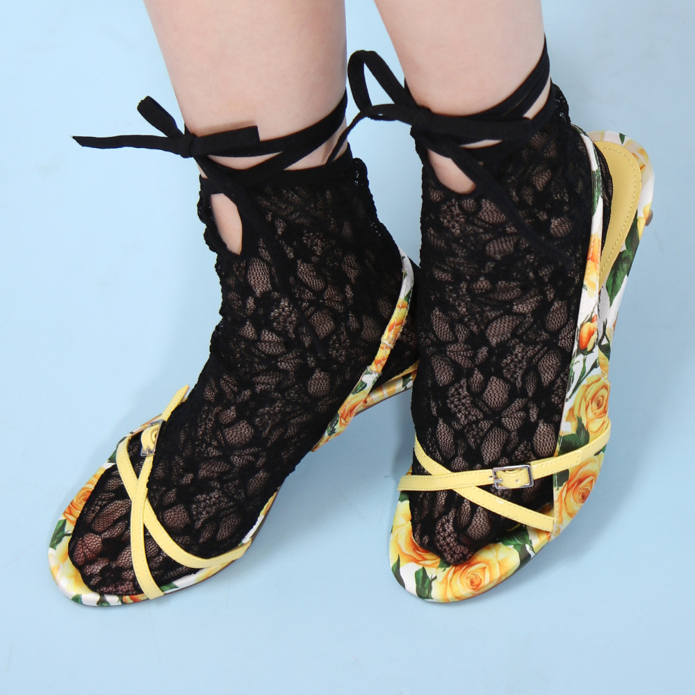 ankle strap lace socks *black - HAGO(하고)