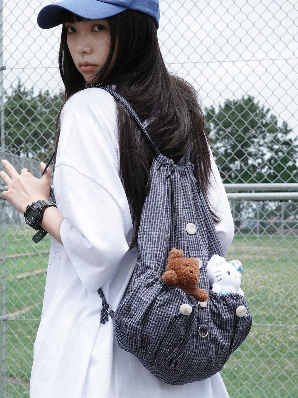 Check-shirt String Back [Navy] - HAGO(하고)