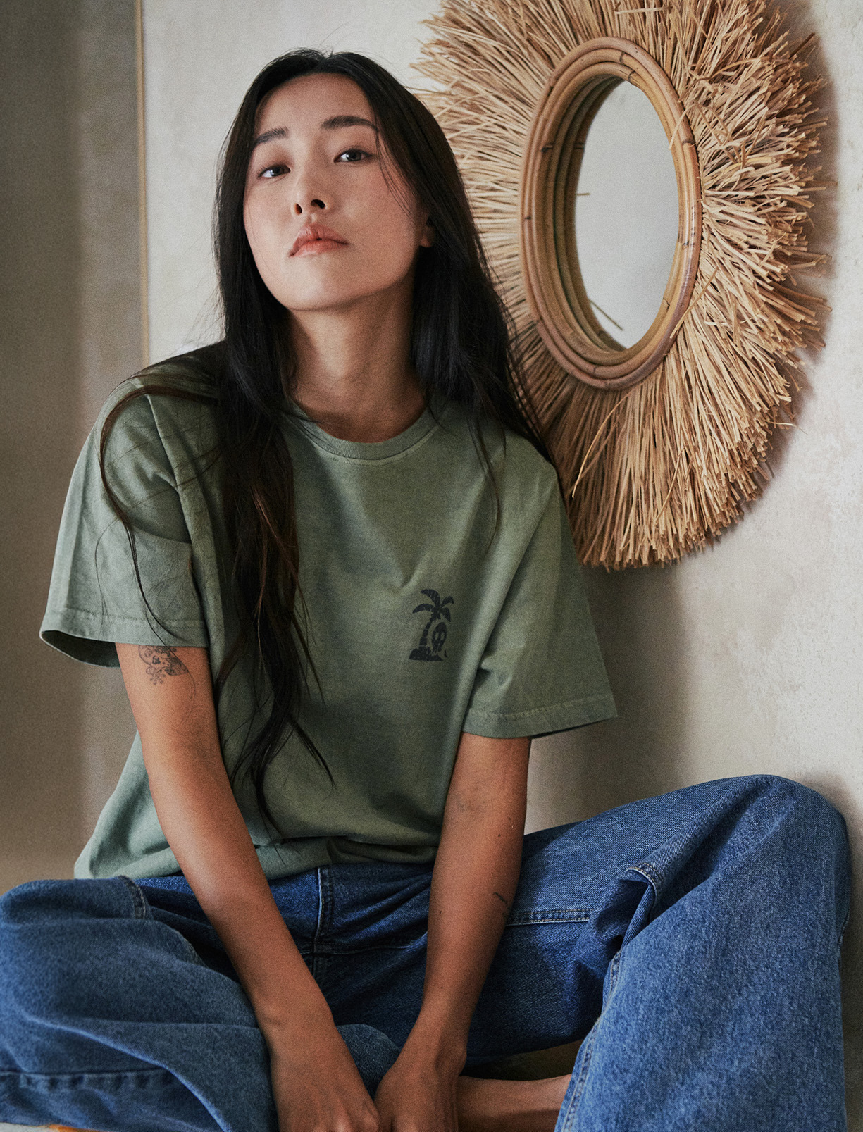 Leilu Dyed Print T-Shirts Khaki - HAGO(하고)
