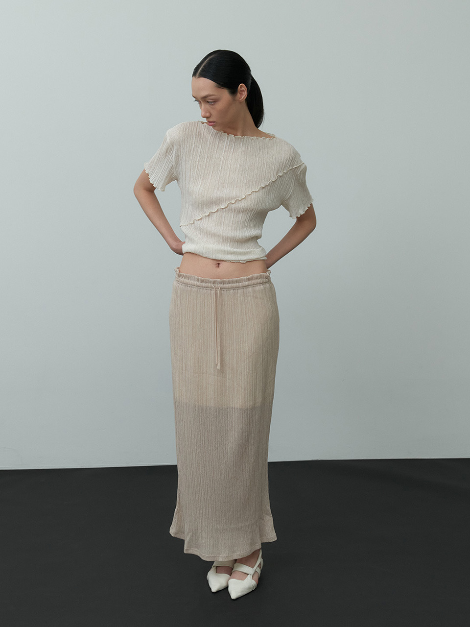 Sheer Pleats Skirt_Beige - HAGO(하고)