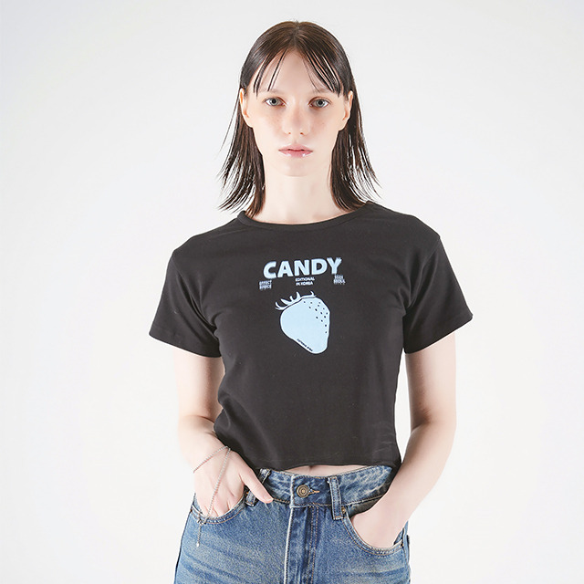 Crop Candy T-shirt (Black) - HAGO(하고)