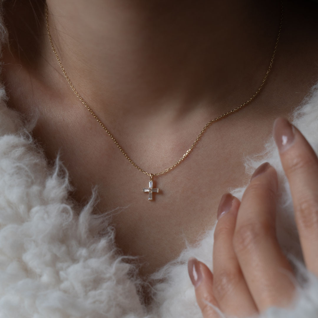 14k crystal cubic cross necklace - HAGO(하고)