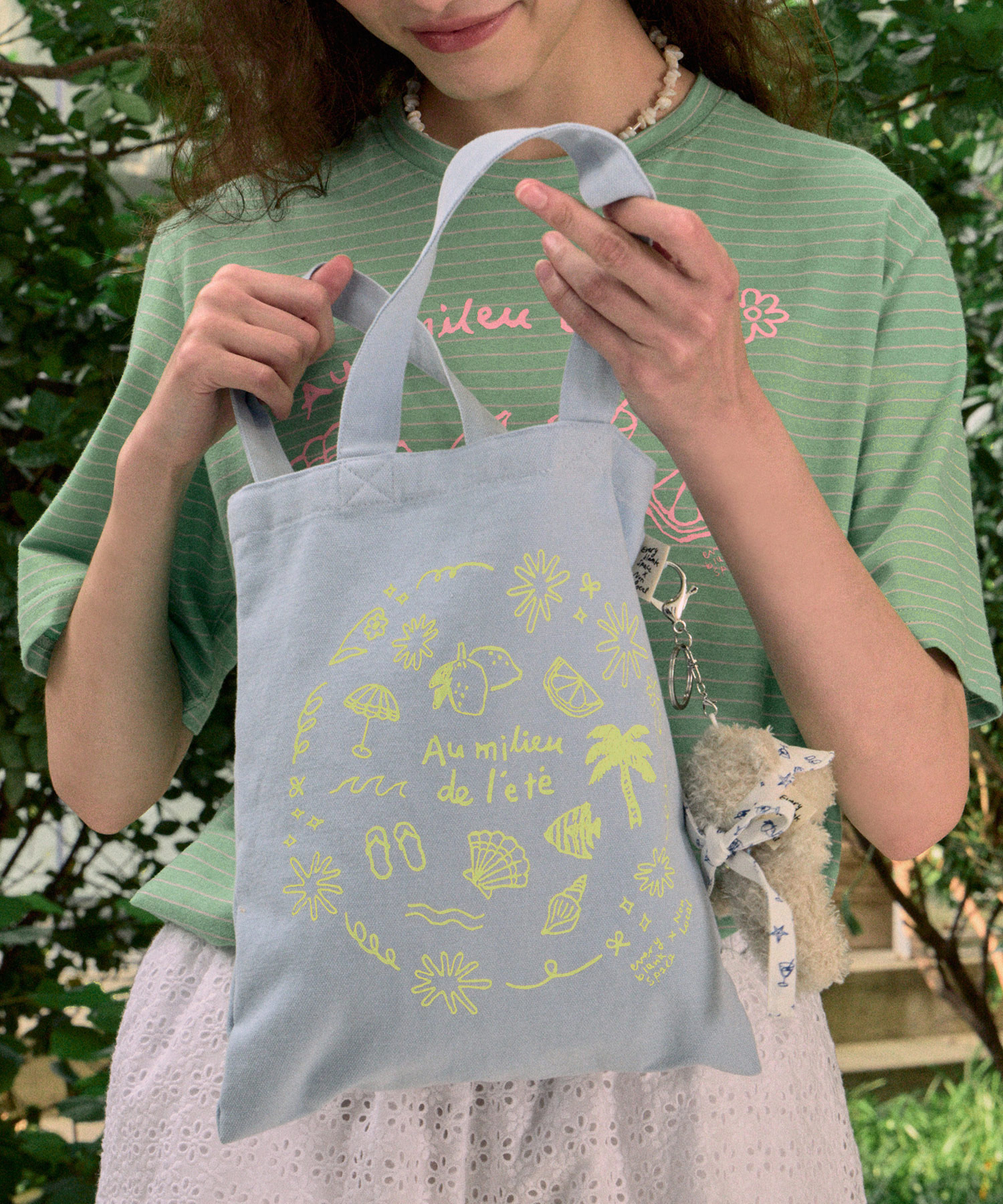 [논로컬 X 이하여백] Seaside Hand Drawing Eco Bag - Light Blue - HAGO(하고)