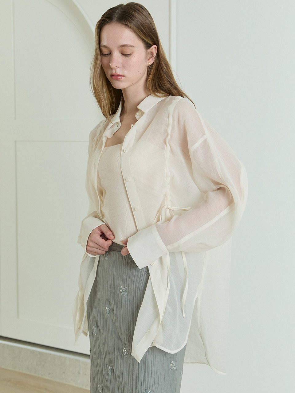 Dreamy Organza String Shirts_Ivory - HAGO(하고)
