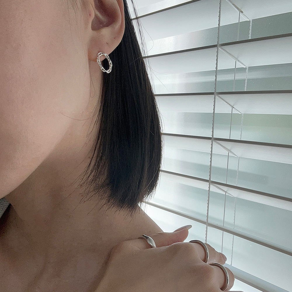 [925silver] Oval chain earring (silver) - HAGO(하고)