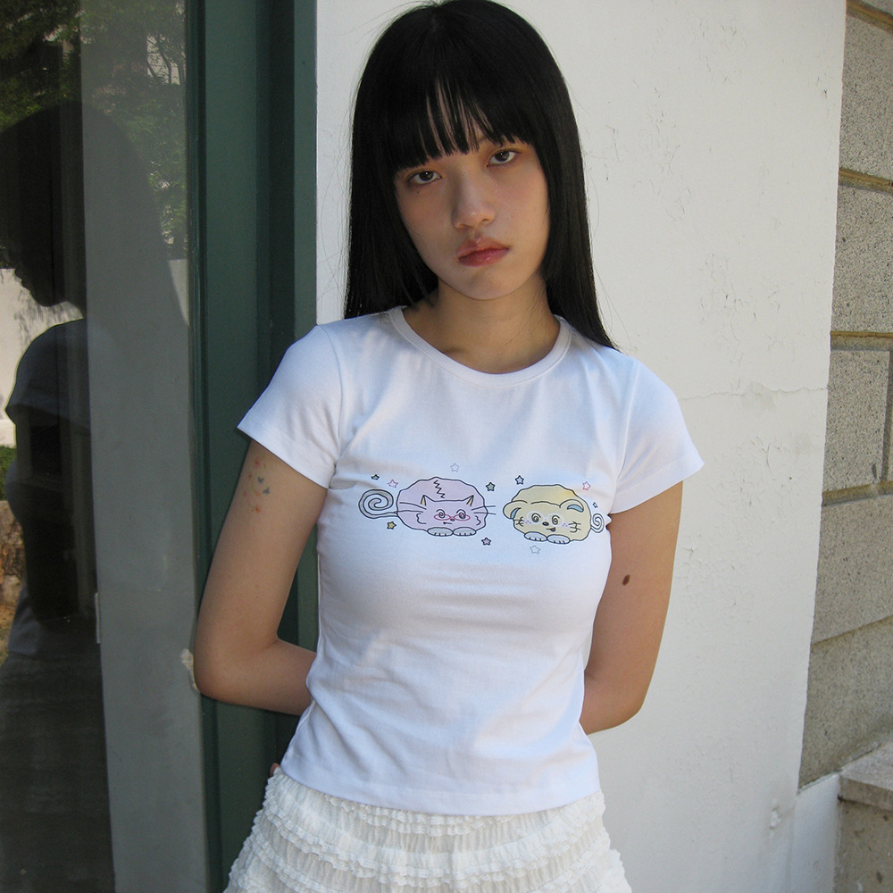 Twin Meow Tee (White) - HAGO(하고)