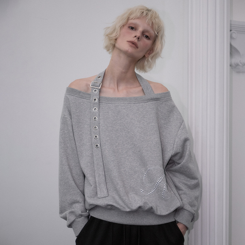 Eyelet Strap Open Sweatshirt [Gray] - HAGO(하고)