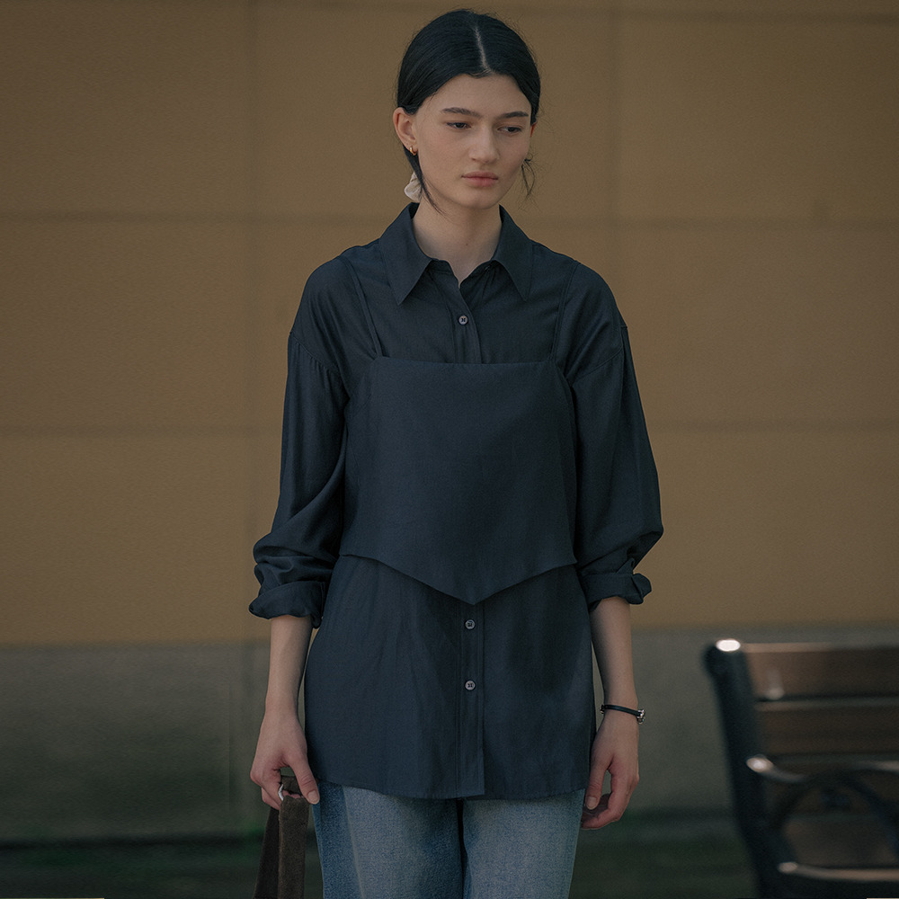 Bustier blouse set TIFA01BL05_Charcoal - HAGO(하고)