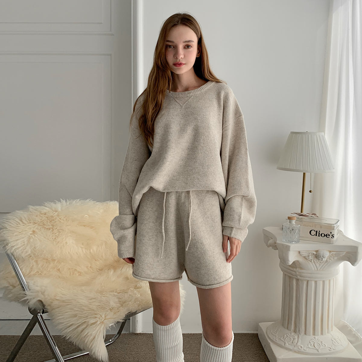 [SET] 니트 맨투맨+하프팬츠 셋업 (2colors) - HAGO(하고)