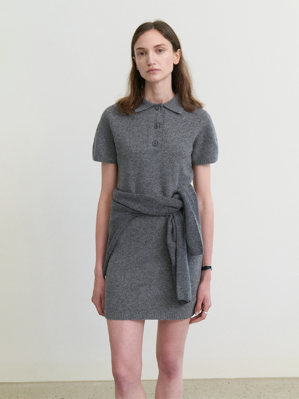 Cashmere collar mid one-piece_GREY - HAGO(하고)